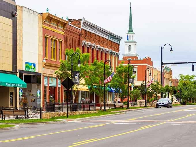 Those brick facades and that church steeple create a downtown that actually makes you want to slow down and explore.