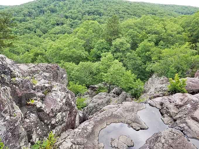 Billion-year-old rhyolite creates natural pools that look like Missouri's version of moon craters with better views.