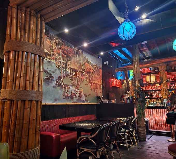 Bamboo walls and glowing floats create an atmosphere where your winter coat feels like a distant memory.