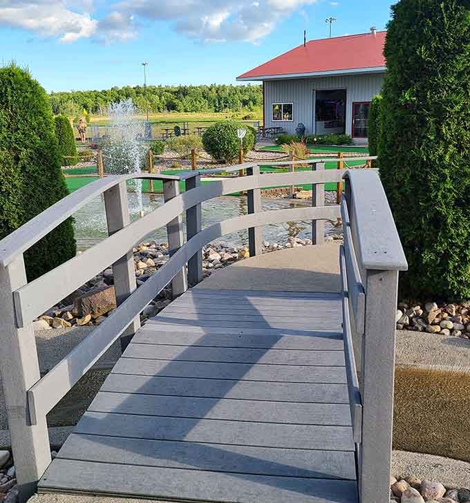 Cross this bridge to reach mini golf adventures, because apparently one activity designed to humble you isn't quite enough.