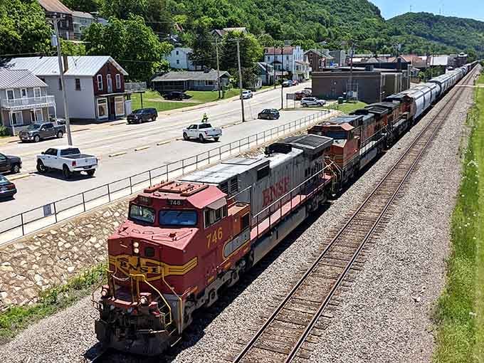 Freight trains rumble through town like they own the place, adding industrial poetry to this riverside community's soundtrack.