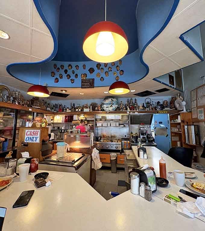 That vintage counter setup lets you watch breakfast being made while chatting with folks who've perfected their craft.