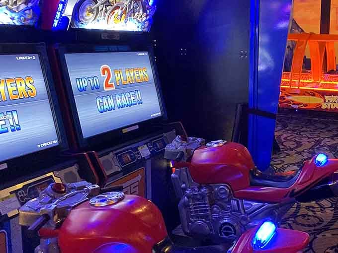This arcade floor stretches on like a gamer's fever dream, packed with every entertainment option imaginable.