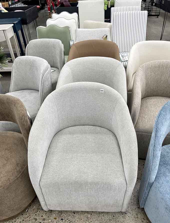 Plush accent chairs in soothing neutrals, looking far more expensive than their surprisingly reasonable price tags suggest.
