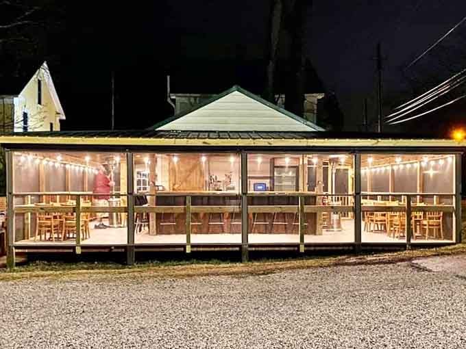 Blackbeard's Tavern glows invitingly, because even notorious pirates appreciated a well-lit gathering spot after dark.