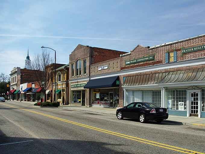 Downtown buildings showcase architectural details that modern construction forgot existed, like craftsmanship and character actually mattered.