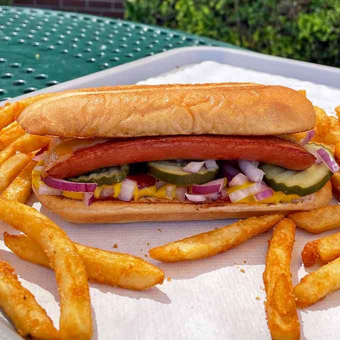 This hot dog on a hoagie roll with all the fixings shows that simplicity done right beats complexity.