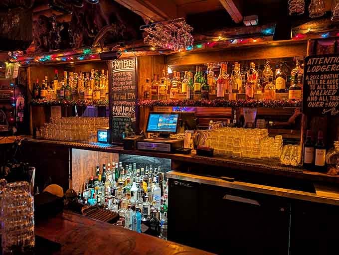 Behind this bar lies enough spirits to make any sasquatch happy, all organized with impressive precision and style.