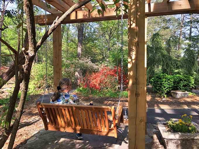This garden swing offers front-row seats to nature's show, perfect for contemplating life's mysteries or lunch plans.