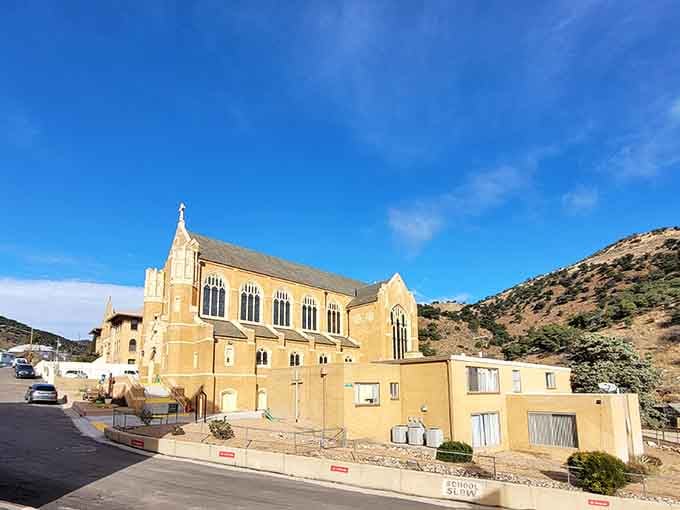 Gothic Revival architecture in the desert feels wonderfully unexpected, like finding snow in July.