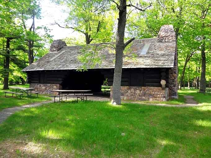 This rustic pavilion offers shelter and charm, perfect for group gatherings or escaping a sudden rain shower.