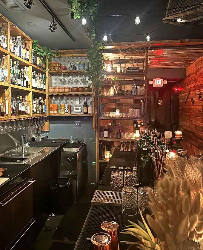 Behind the bar, bottles line up like soldiers ready to become something magical in the right hands.