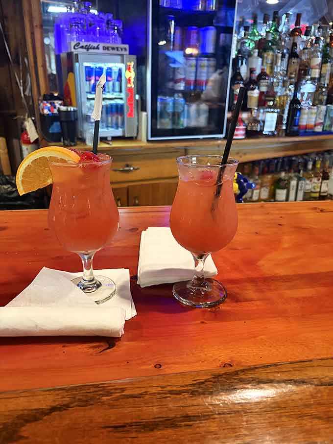 Tropical cocktails at the bar signal it's five o'clock somewhere, probably right here actually.