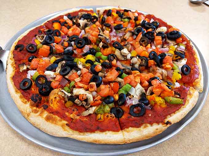 A veggie pizza loaded with fresh toppings that would make any pizza purist nod in approval&mdash;even in the middle of cattle country.