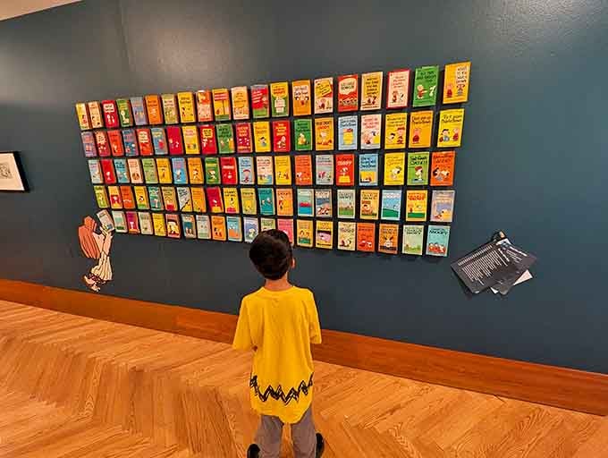 Even young visitors wearing Charlie Brown's iconic shirt connect with characters created decades before their birth.