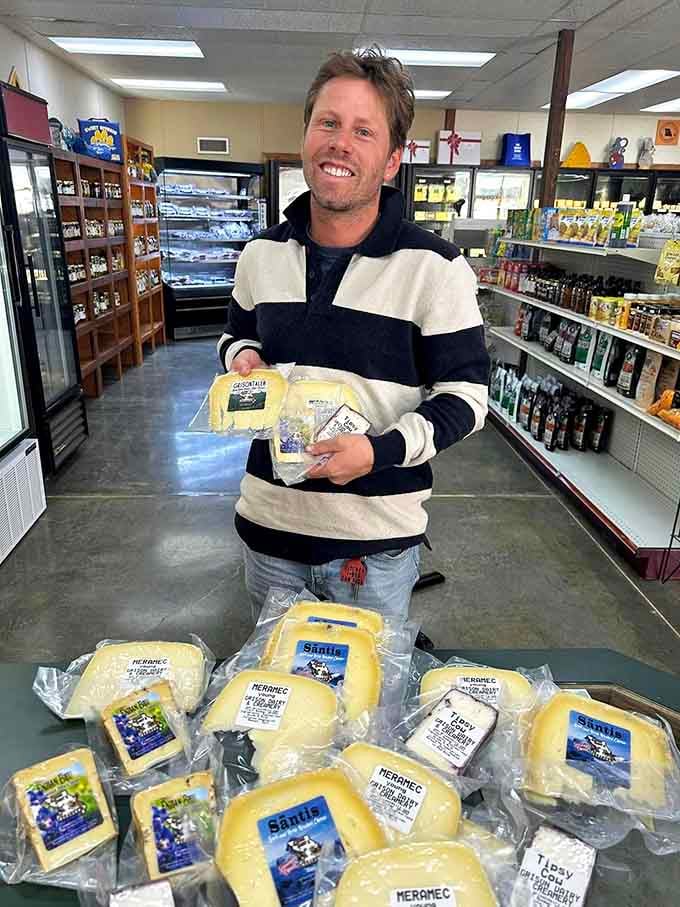 Happy customers leave with armloads of cheese, their smiles reflecting the joy of discovering quality products.