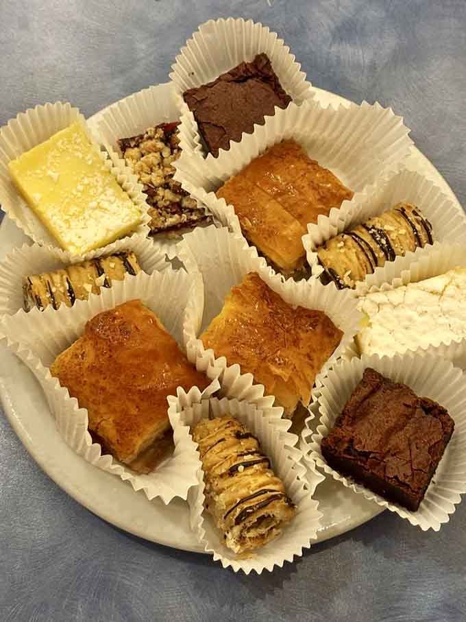 Baklava and assorted pastries that prove dessert for breakfast is always an acceptable life choice, especially here.