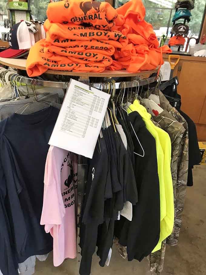 Bright orange sweatshirts stacked high announce you've discovered Amboy, a badge of honor for intrepid explorers everywhere.