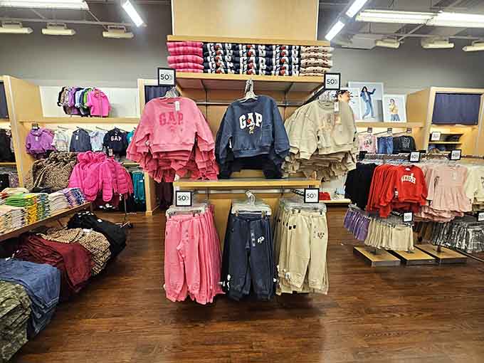 GAP's colorful kids' displays prove that outfitting rapidly growing children doesn't require selling your furniture to afford new wardrobes.