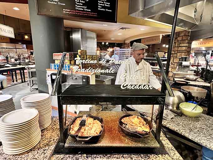Fresh pasta sizzling in those pans under warm lights is the kind of theater that deserves a standing ovation.