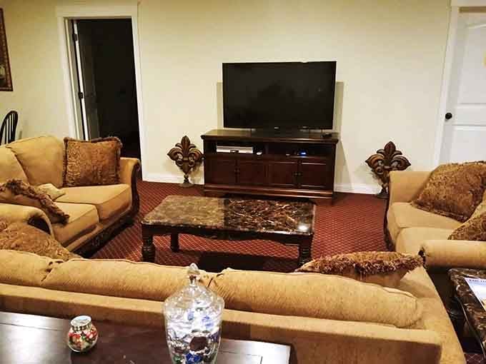 Comfortable seating and medieval touches blend perfectly for lounging like lords and ladies of leisure.