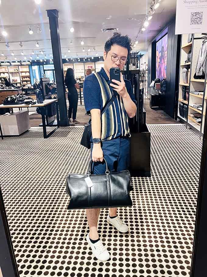 Every outlet mall needs mirrors for those "does this work?" moments of honest self-assessment and hopeful optimism.