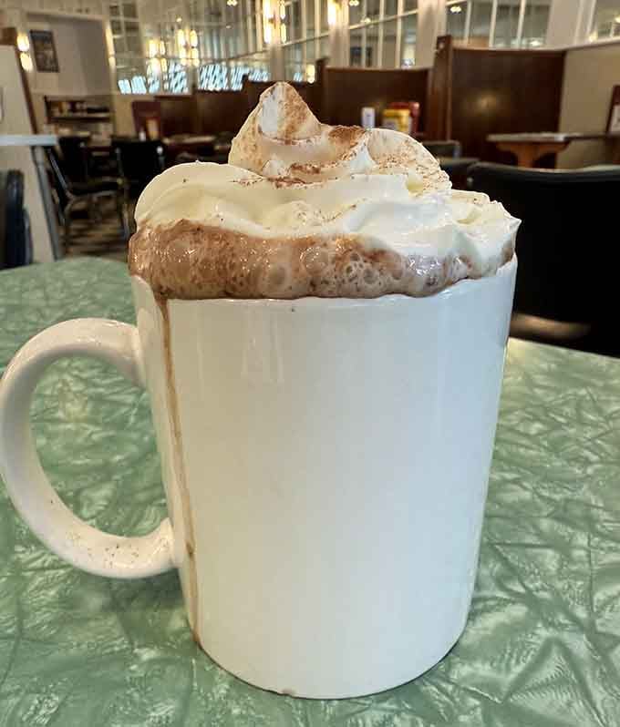 Hot chocolate topped with whipped cream and cinnamon proves that some classics never need updating or improvement.
