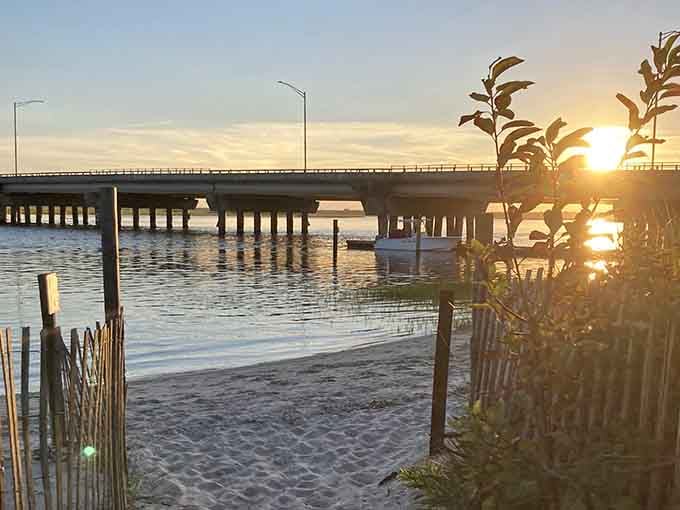 Golden hour at the inlet transforms ordinary bridges into something worthy of a postcard or screensaver.