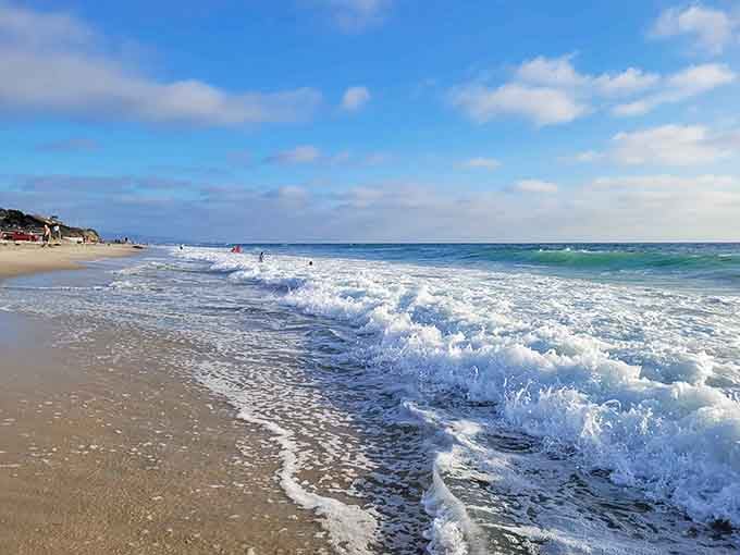Waves rolling in like they've got all day, which in Del Mar, they pretty much do.