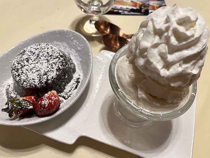 Molten chocolate cake with ice cream is the kind of dessert that makes you glad you wore elastic waistbands.
