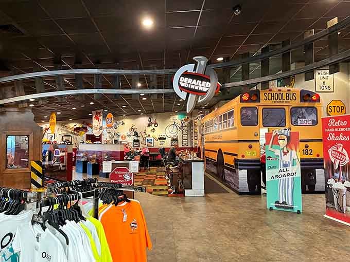 Vintage signs and retro vibes everywhere you look, like someone raided the coolest antique store and said yes to everything.