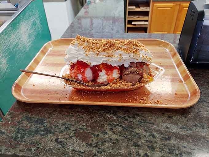 That ice cream sandwich creation with fresh strawberries and whipped cream looks like summer vacation captured between two graham crackers.