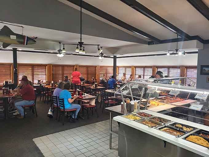 Another angle reveals more seating and more happy people doing what Missourians do best: enjoying good food together.