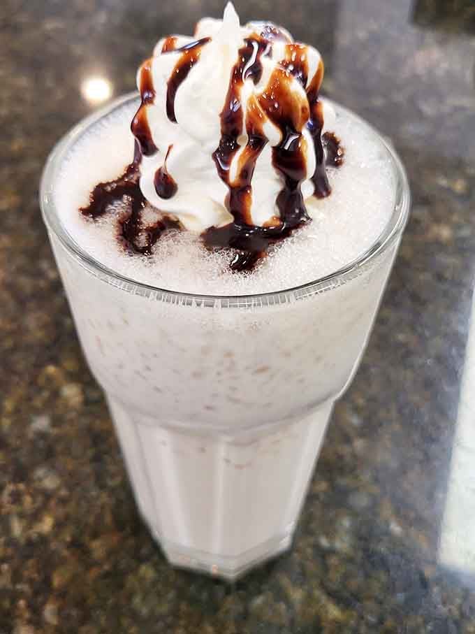 Whipped cream and chocolate drizzle crown this shake&mdash;dessert disguised as a beverage, and nobody's complaining here.