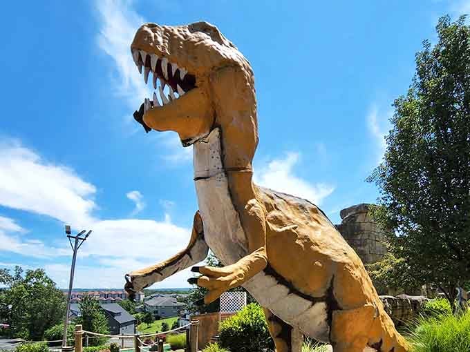 This T-Rex watches your every move with the intensity of a golf pro judging your terrible form.
