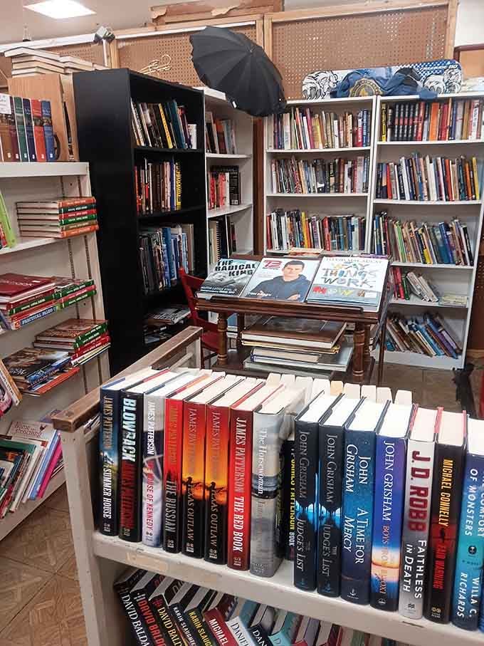 Books stacked with stories waiting to be rediscovered, smelling exactly like nostalgia should smell in physical form.