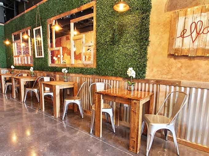 Corrugated metal meets rustic wood in a design choice that somehow works better than it has any right to.