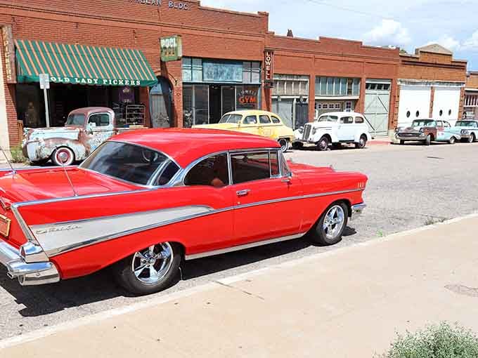 That cherry-red Chevy Bel Air gleams like it just rolled off the showroom floor for its sock hop debut.