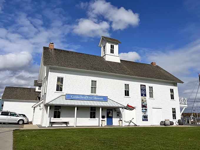 The Connecticut River Museum's classic white exterior houses centuries of maritime history worth exploring on any afternoon.