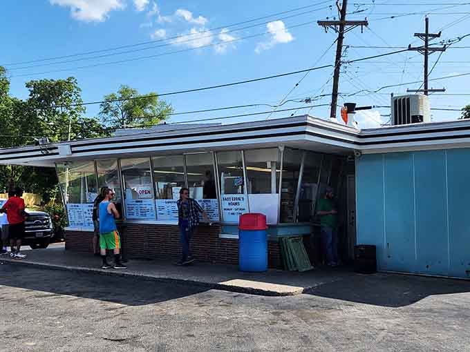 There's something wonderful about watching your order come together at a classic walk-up window like this.