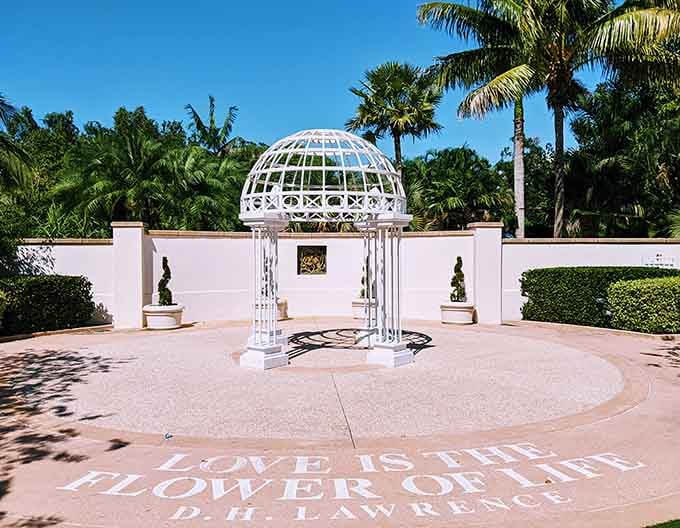 The wedding garden's elegant gazebo explains why couples choose this spot for their "I do" moments perfectly.