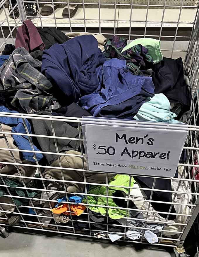 Fill a cart with quality men's apparel for fifty cents and feel like you've cracked the system.