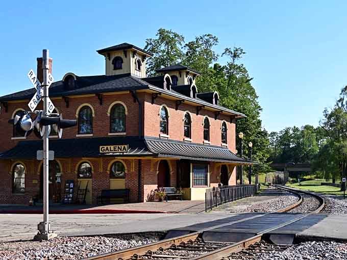 The restored train depot stands ready for its close-up, looking better than most buildings half its age.