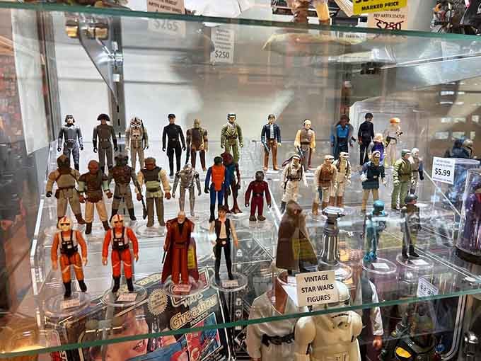 Vintage Star Wars figures in pristine condition, worth more now than your first car but infinitely more cherished.