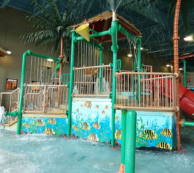 Tropical theming transforms a Colorado recreation center into an island getaway, minus the expensive plane tickets and jet lag.