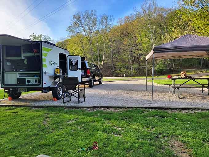 Your campsite awaits with space, trees, and the promise of s'mores under stars instead of streetlights tonight.