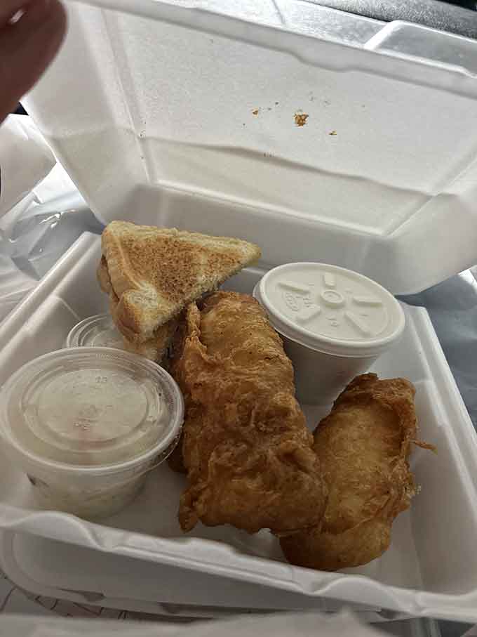 Fish and chips with toast&mdash;because sometimes you need a break from chicken, even when it's this good.