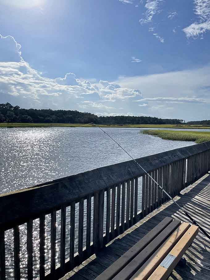 Someone left their fishing pole behind, or they're playing the world's longest game of patience.