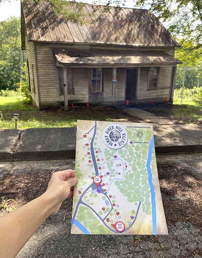 Even ghost towns need good signage, and this map helps visitors navigate the village's historic layout perfectly.