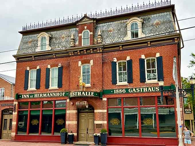 The Inn at Hermannhof's 1886 Gasthaus facade makes you wonder if time travel is actually possible here.